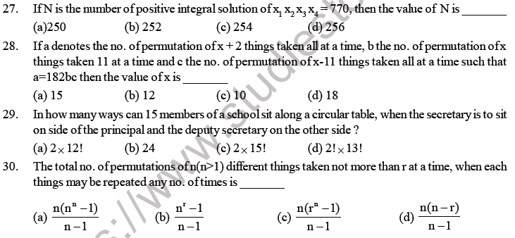 JEE Mathematics Permutation and Combination MCQs Set B, Multiple Choice Questions